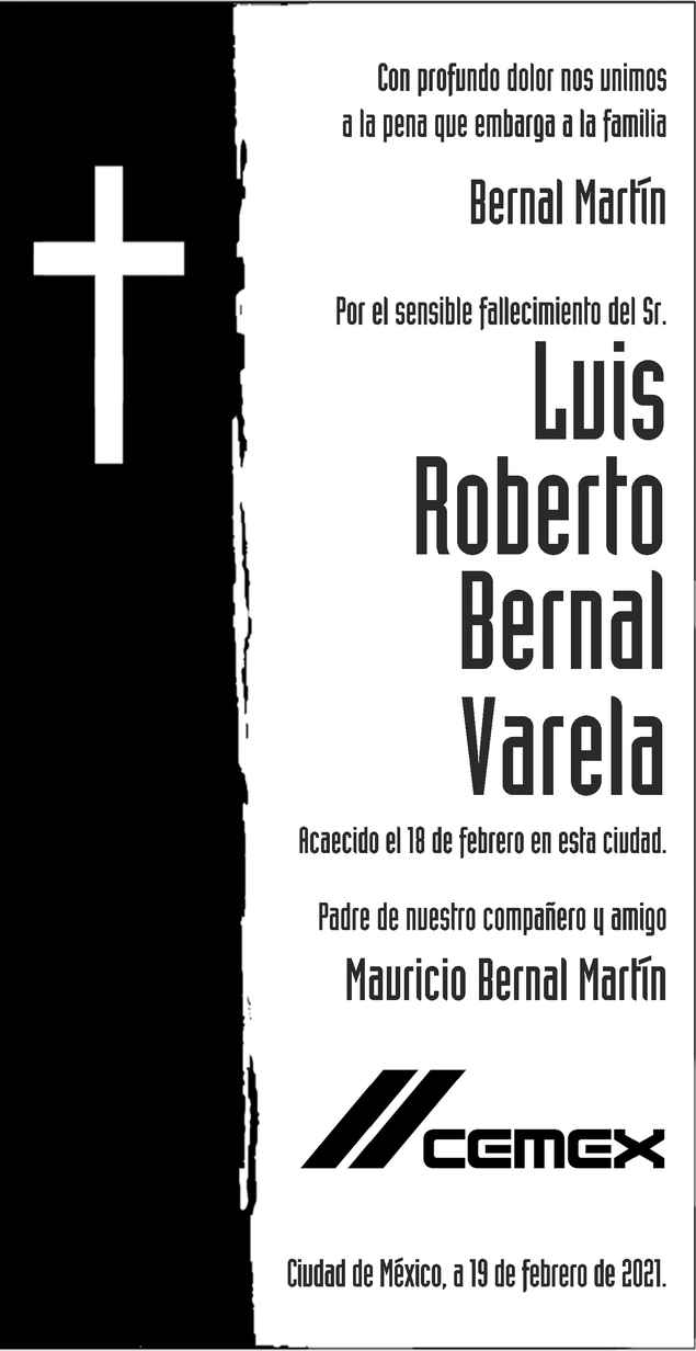 Señor Luis Roberto Bernal Varela Obituario Esquela
