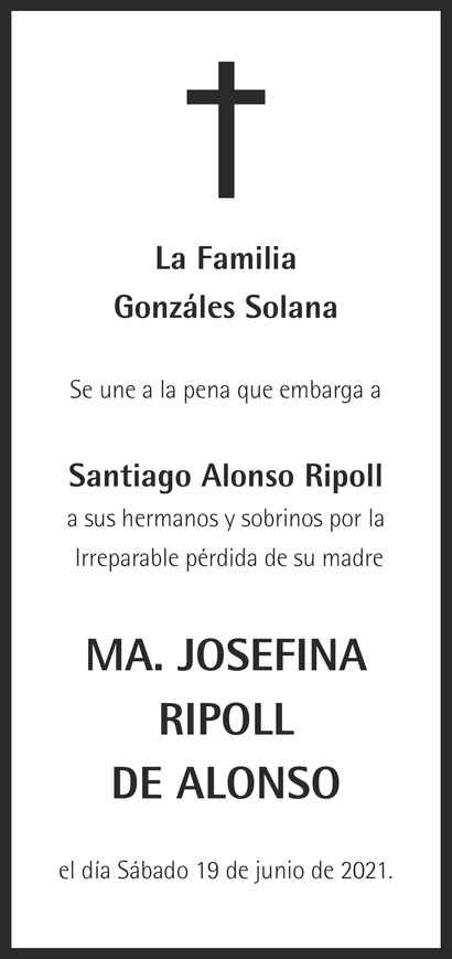 Sra. María Josefina Ripoll de Alonso Obituario Esquela