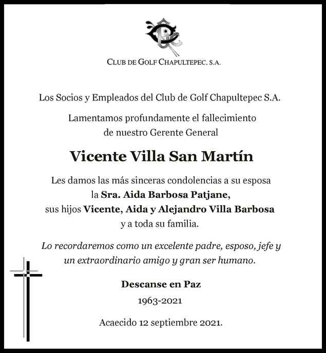 Señor Vicente Villa San Martín Obituario Esquela