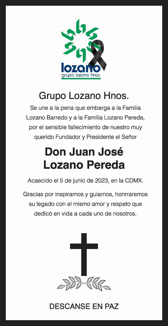 Señor Juan José Lozano Pereda Obituario Esquela