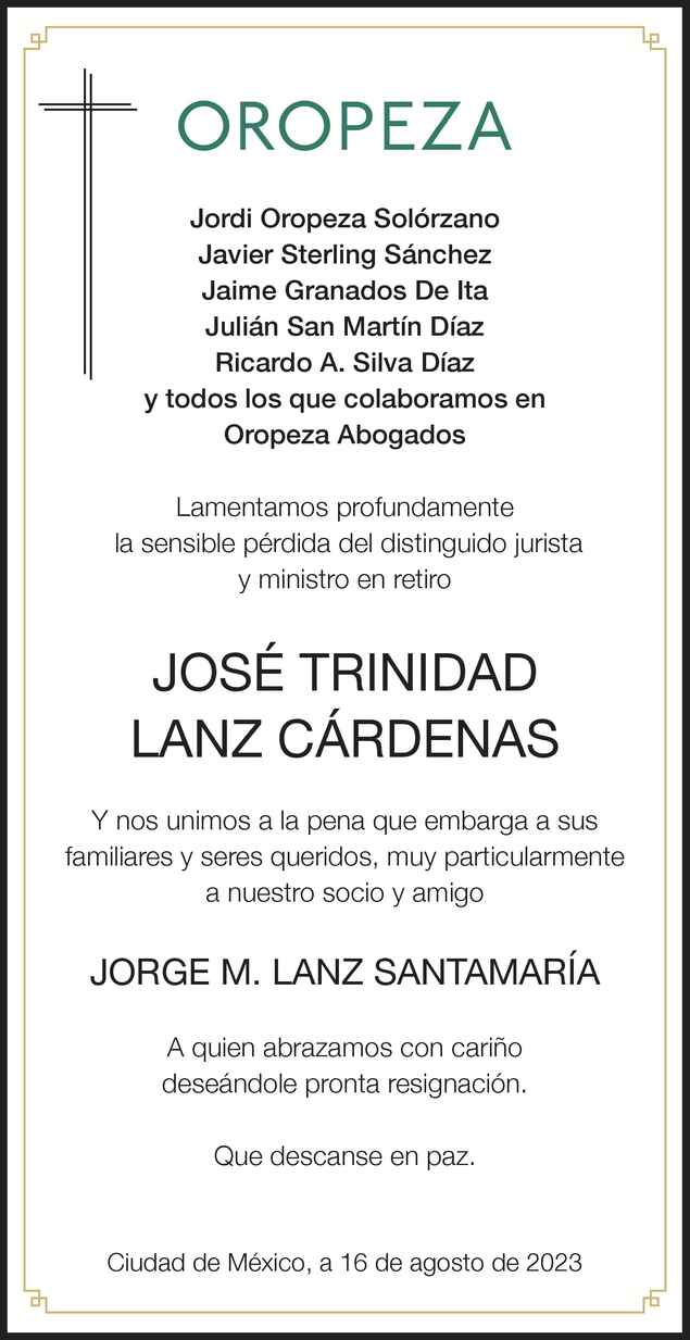 Señor José Trinidad Lanz Cardenas Obituario Esquela