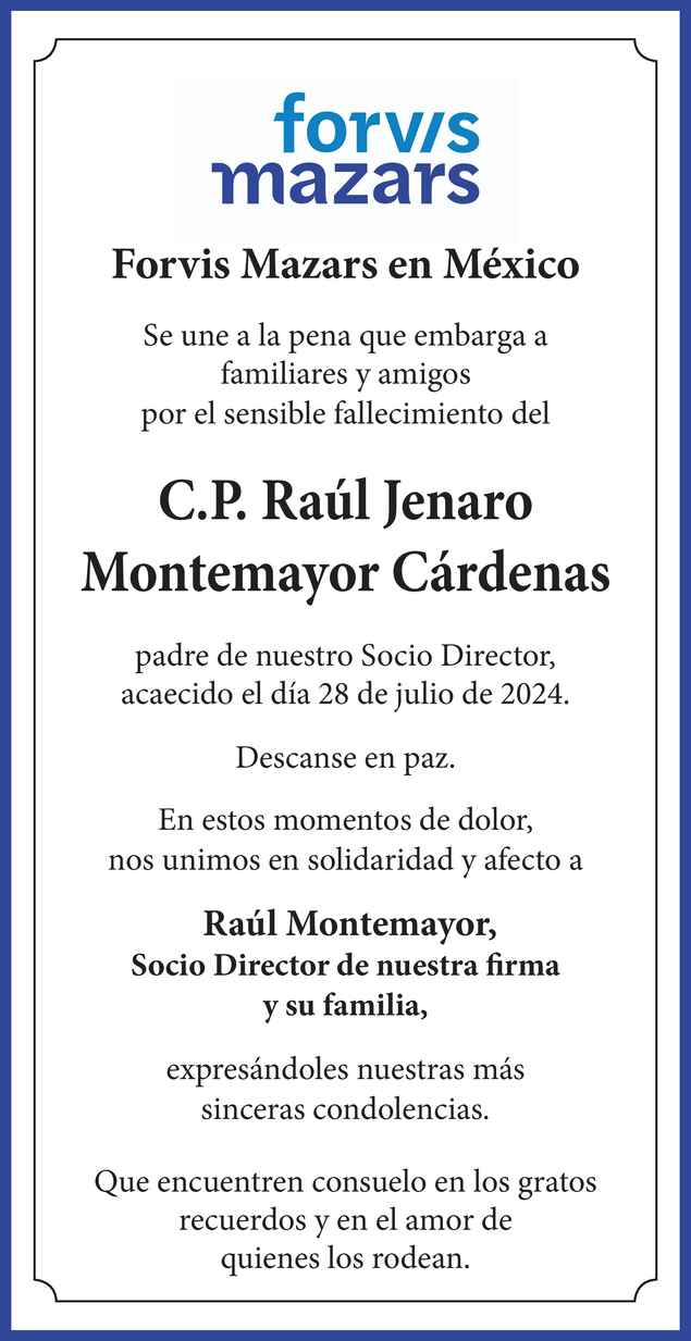 C.P. Raúl Jenaro Montemayor Cárdenas Obituario Esquela