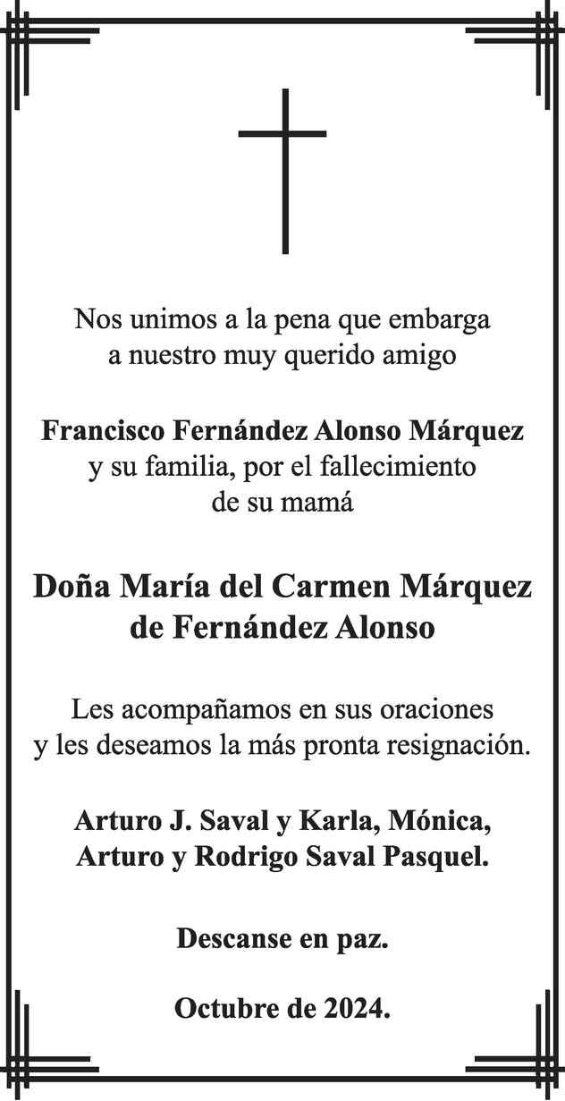 Doña María del Carmen Márquez de Fernández Alonso Obituario Esquela