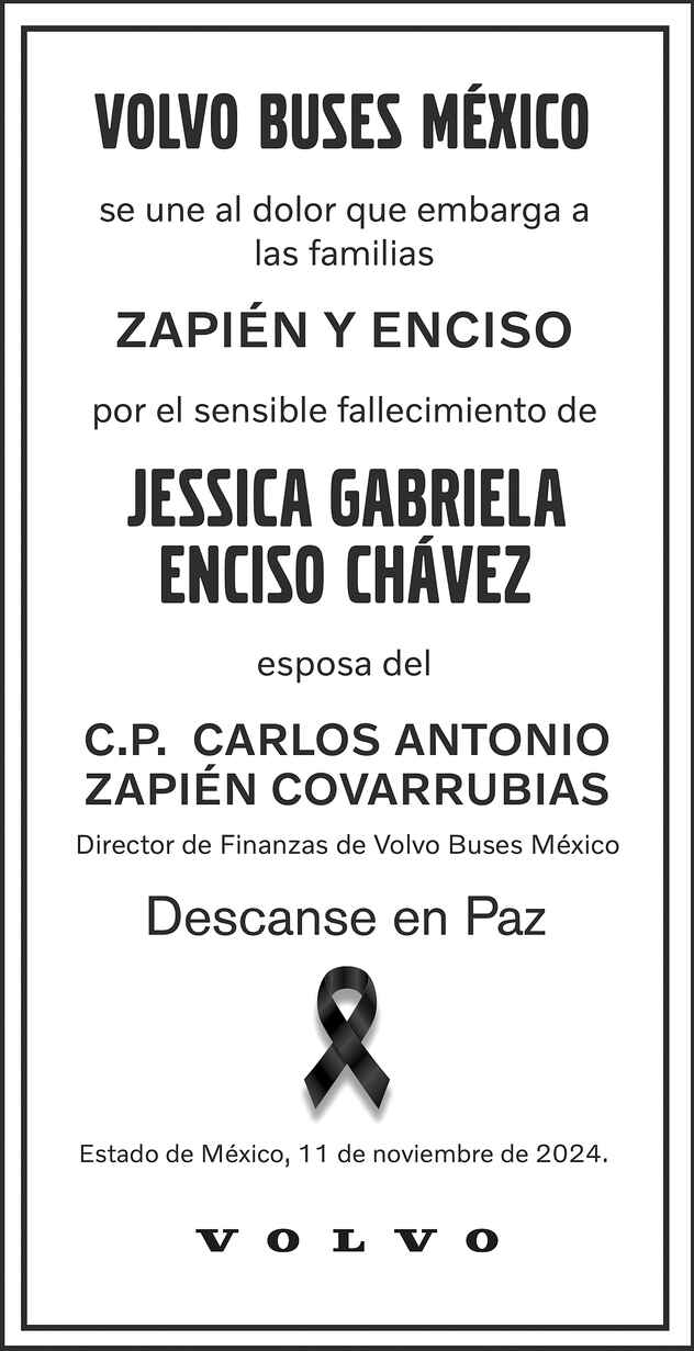 Sra. Jessica Gabriela Enciso Chávez Obituario Esquela