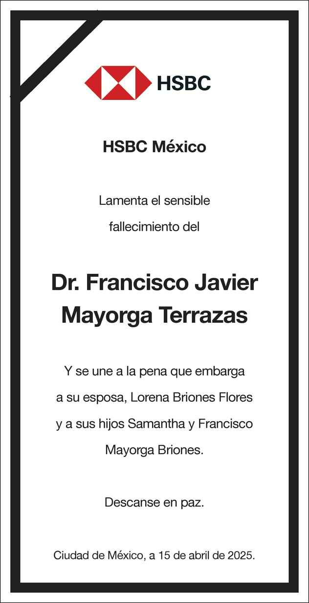 Dr. Francisco Javier Mayorga Terrazas Obituario Esquela